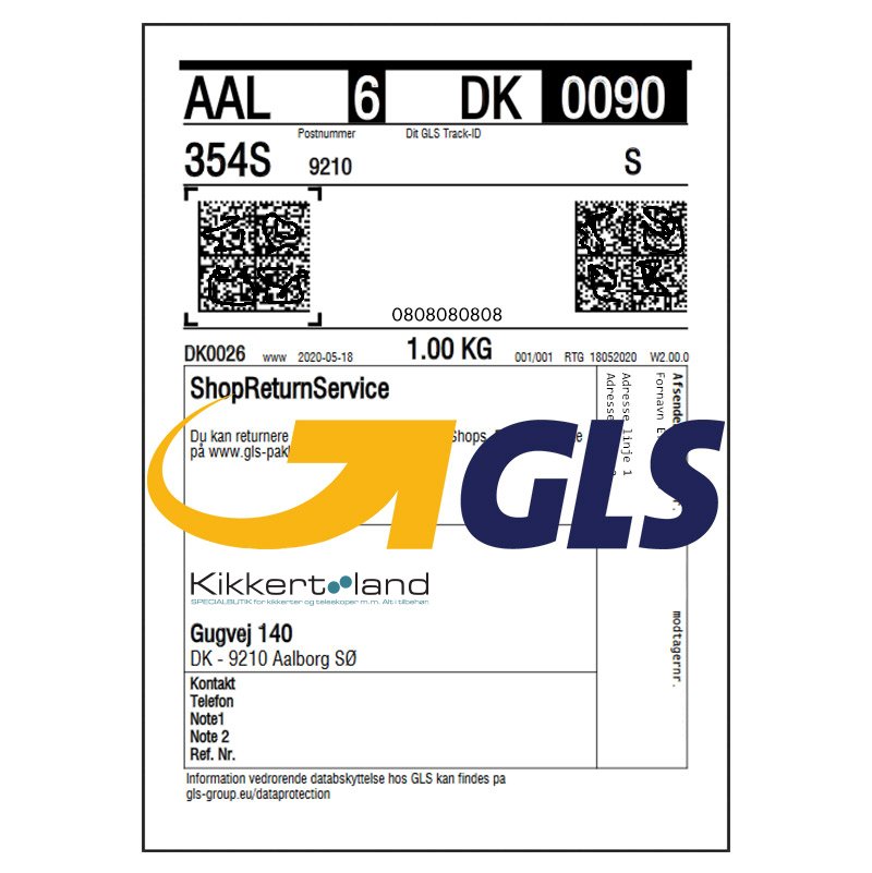 GLS returlabel Danmark - Tilbehør til stativer - Kikkertland.dk